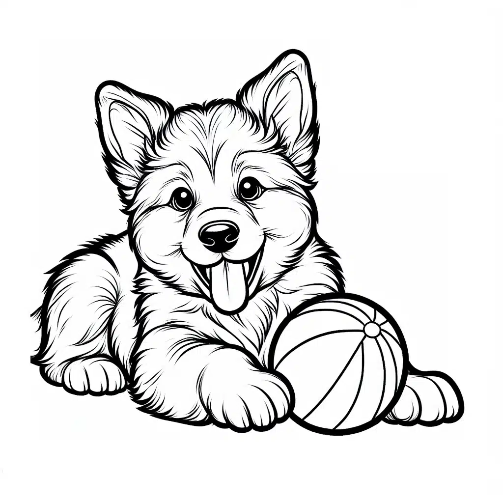 German Shepherd Puppy with Ball Coloring Page - GoGo Coloring